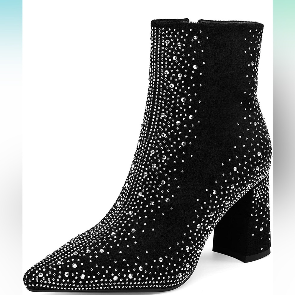 Women's Sparkly Rhinestone Block Heel Ankle Boots - Gem